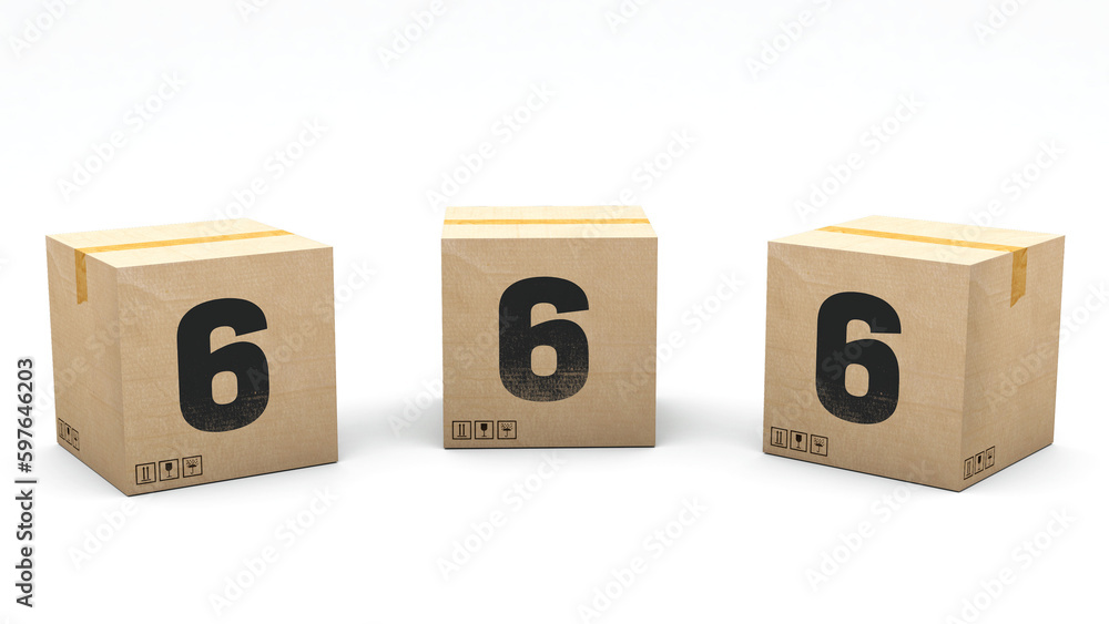 Krafte box with the number 6. Box made of paper in 3 different ...