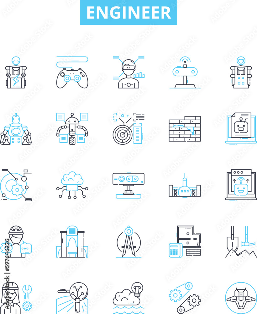 Engineer vector line icons set. Engineer, Technical, Mechanical ...