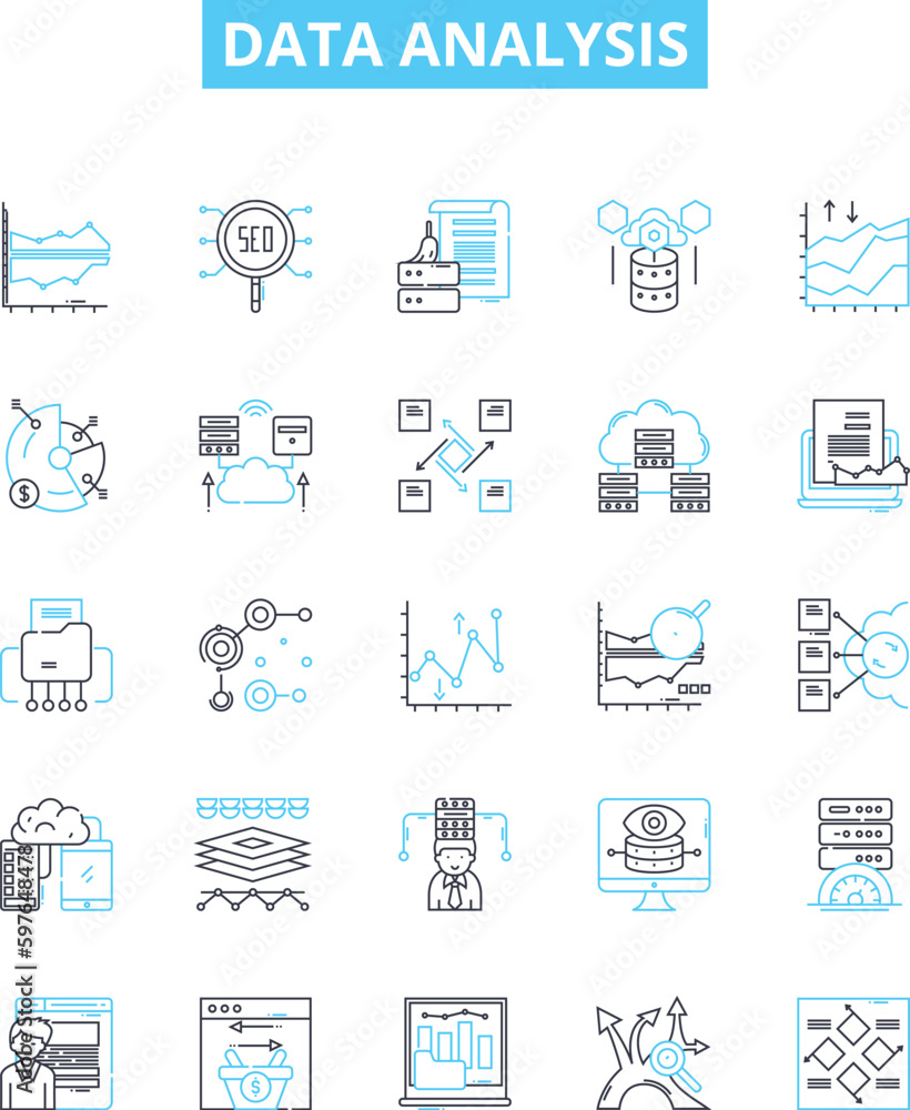 Data analysis vector line icons set. Analytics, Mining, Exploration ...