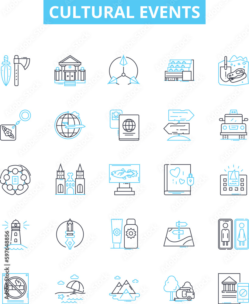 Cultural events vector line icons set. Festivals, Concerts, Parades ...