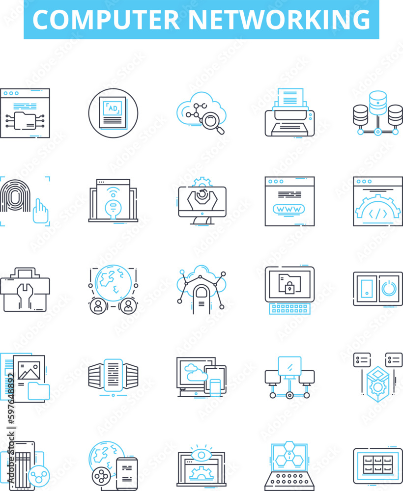 Computer networking vector line icons set. Networking, Computer ...