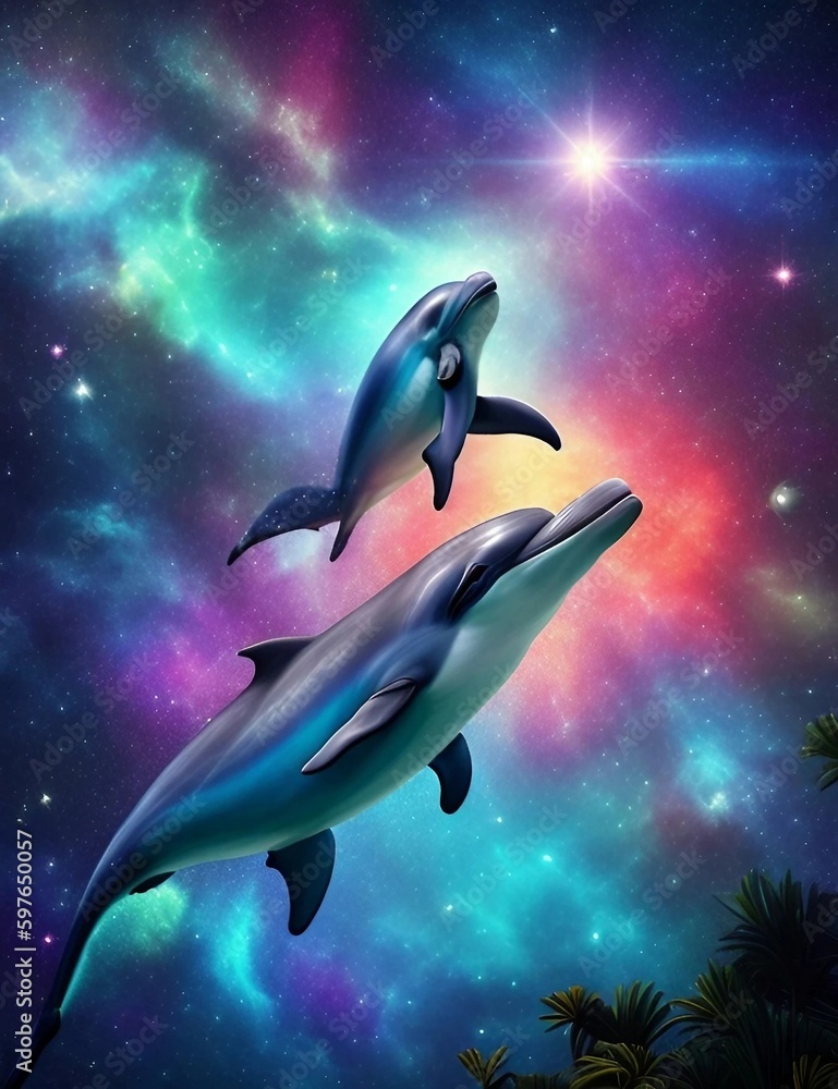 上の世界を目指す親子イルカ Stock Illustration | Adobe Stock