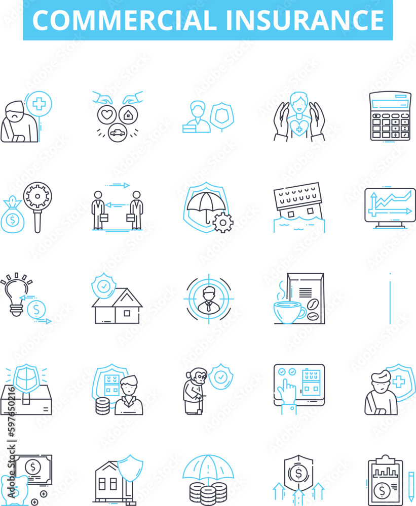Commercial insurance vector line icons set. Business, Liability ...