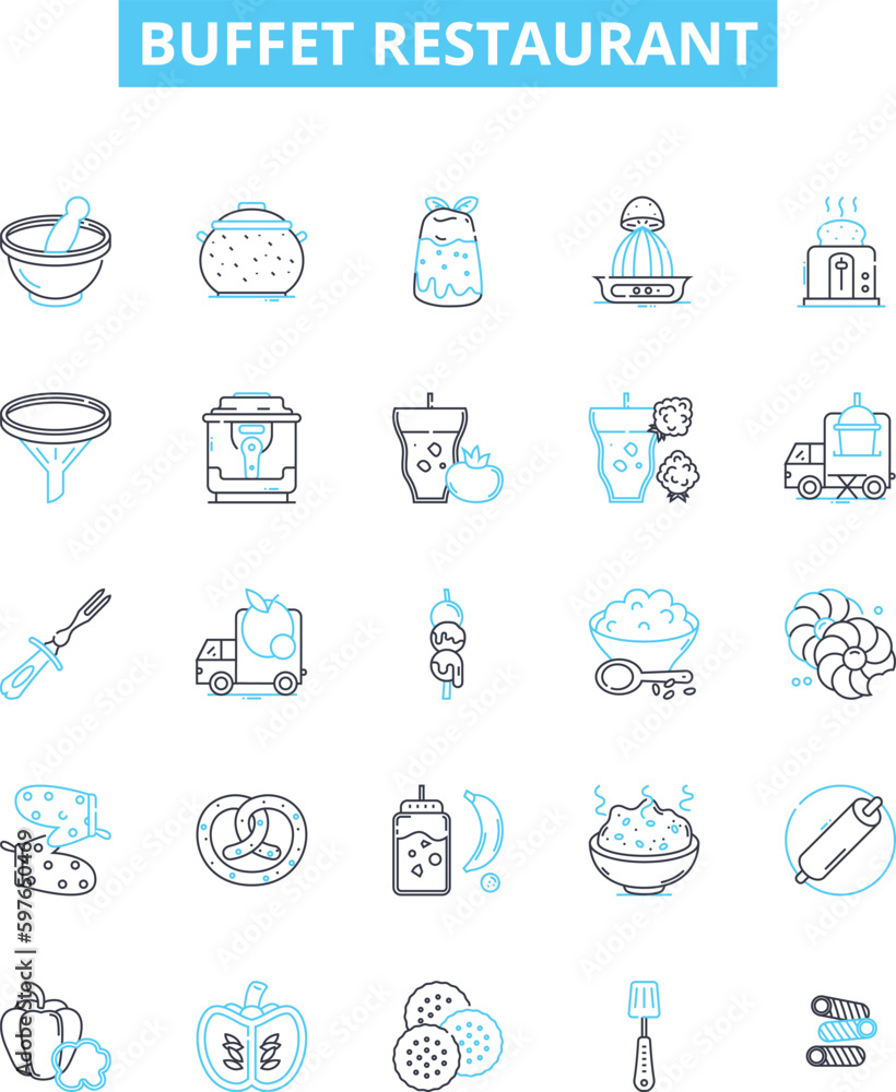 Buffet restaurant vector line icons set. Buffet, Restaurant, Food ...