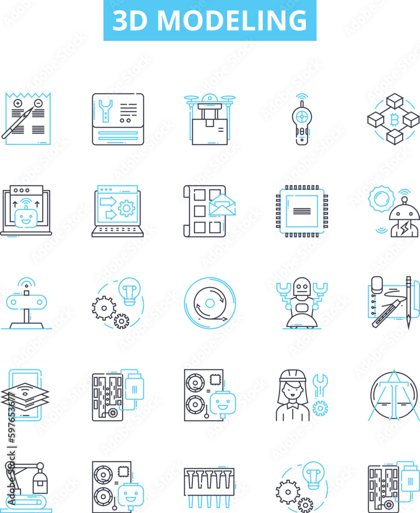 3d modeling vector line icons set. 3D, Modelling, Modeling, Designs, Rendering, Animation ...