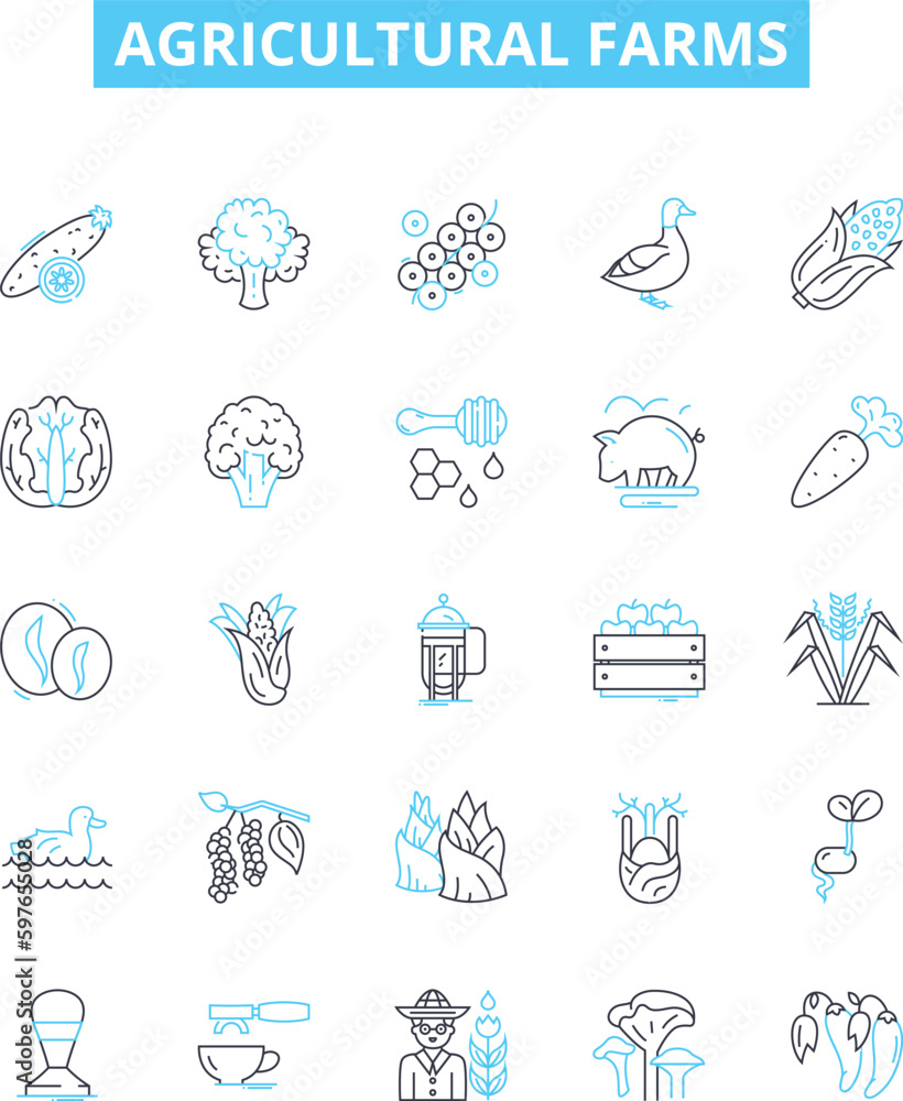 Agricultural farms vector line icons set. Farms, Agriculture, Crops ...