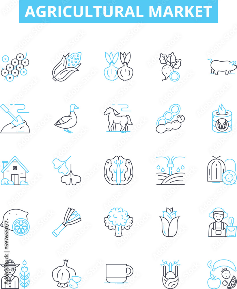 Agricultural market vector line icons set. Farming, Agriculture, Crop ...