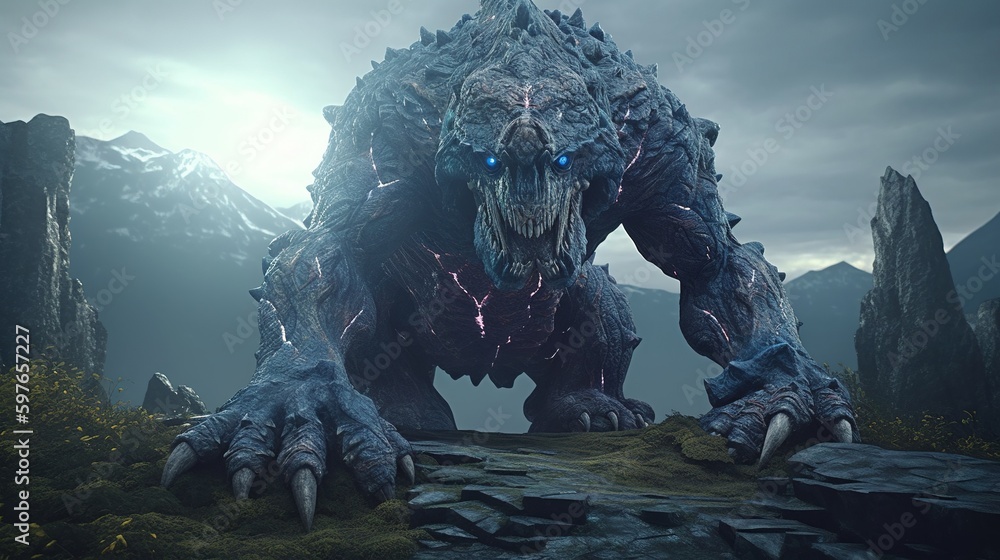 giant stone creature, digital art illustration, Generative AI Stock ...