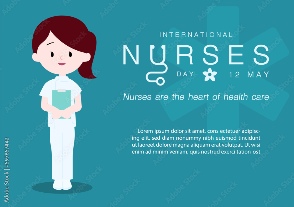 Nurse in cartoon character with wording of Nurses day, example texts on ...