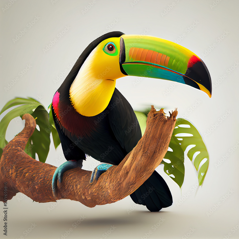 Keel-billed toucan in a jungle | Toucan on a branch isolated with white ...