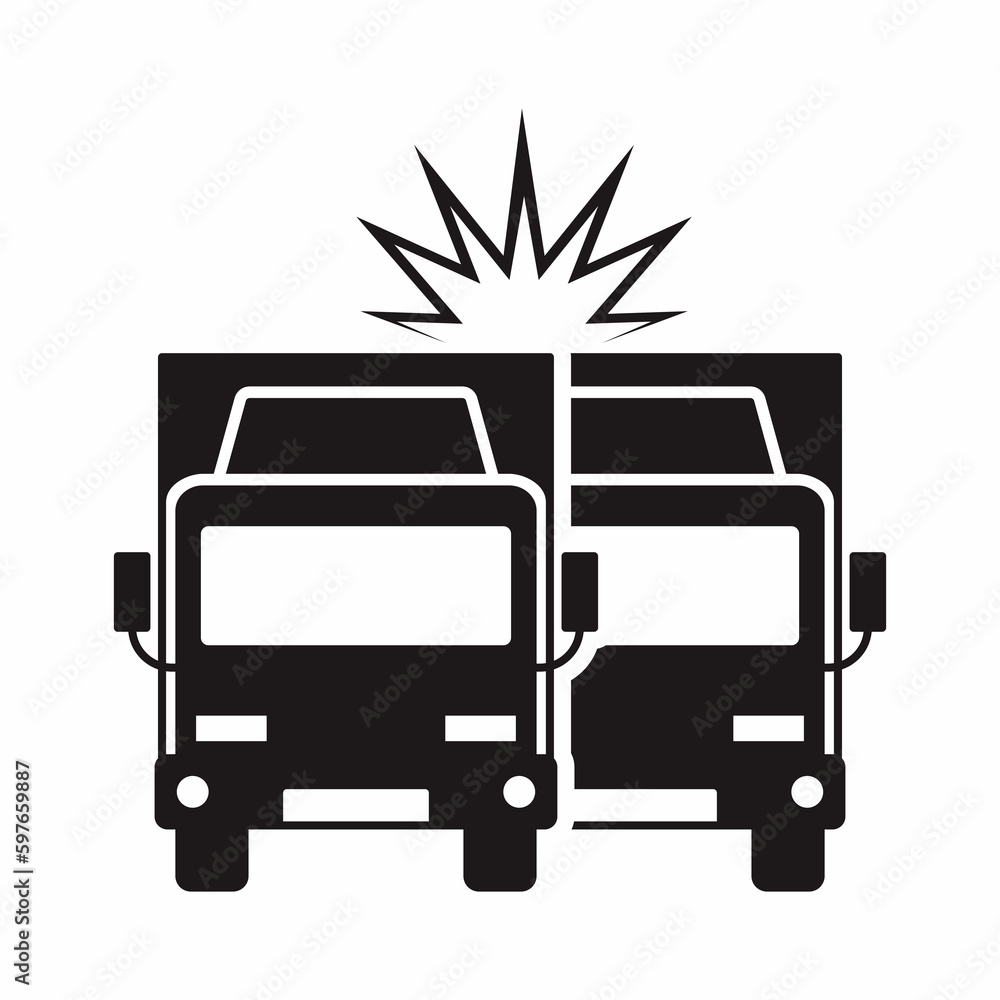 Crash between two cargo trucks. Road incident isolated icon and symbol ...