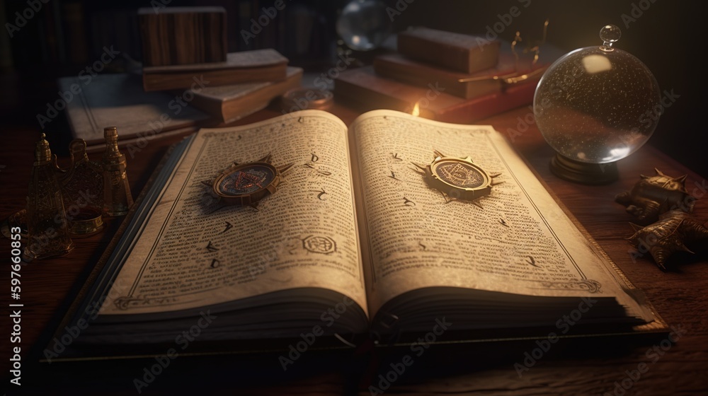 mysterious ancient occult manuscript, digital art illustration ...