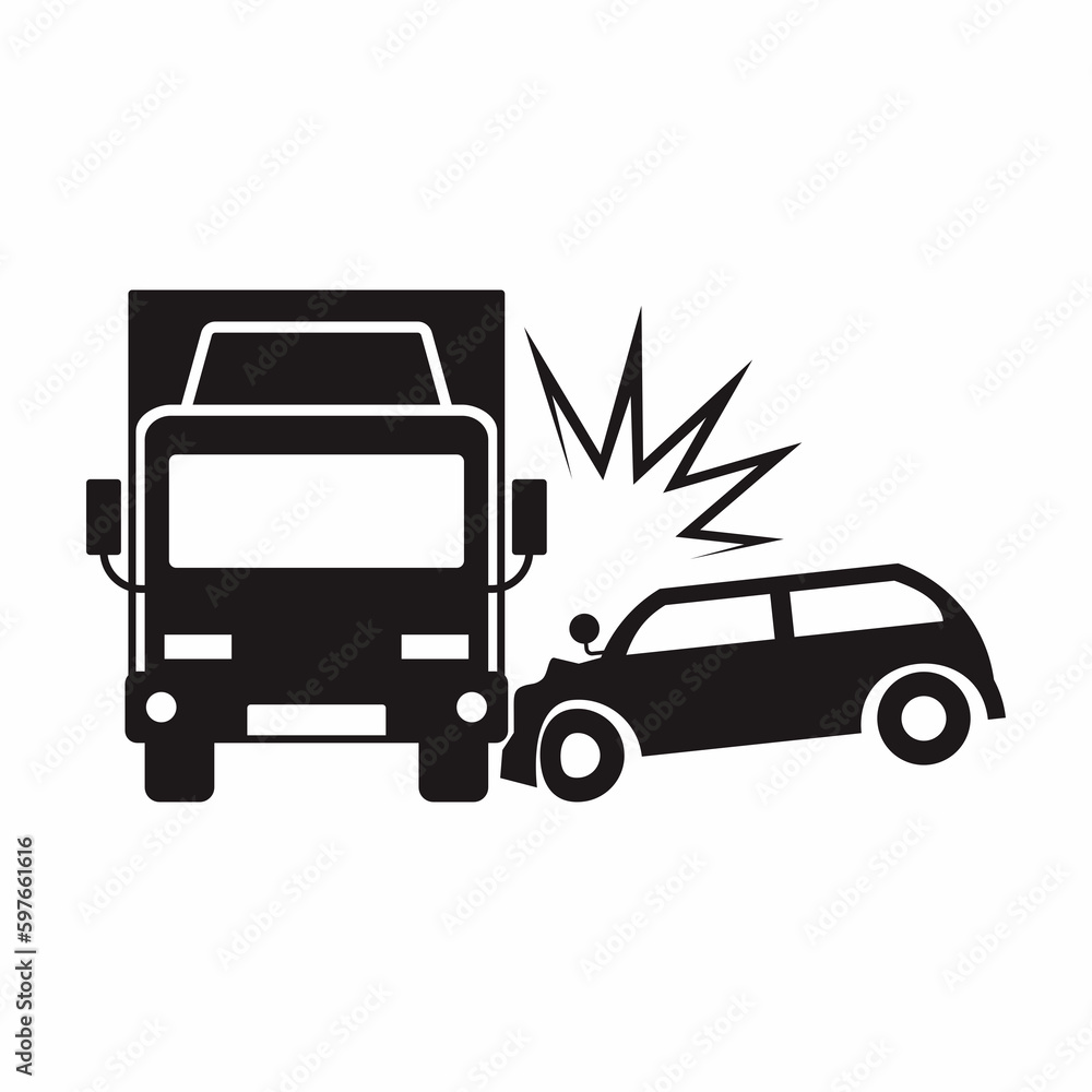 Truck vs car crash incident vector illustration. Car hit the truck from ...