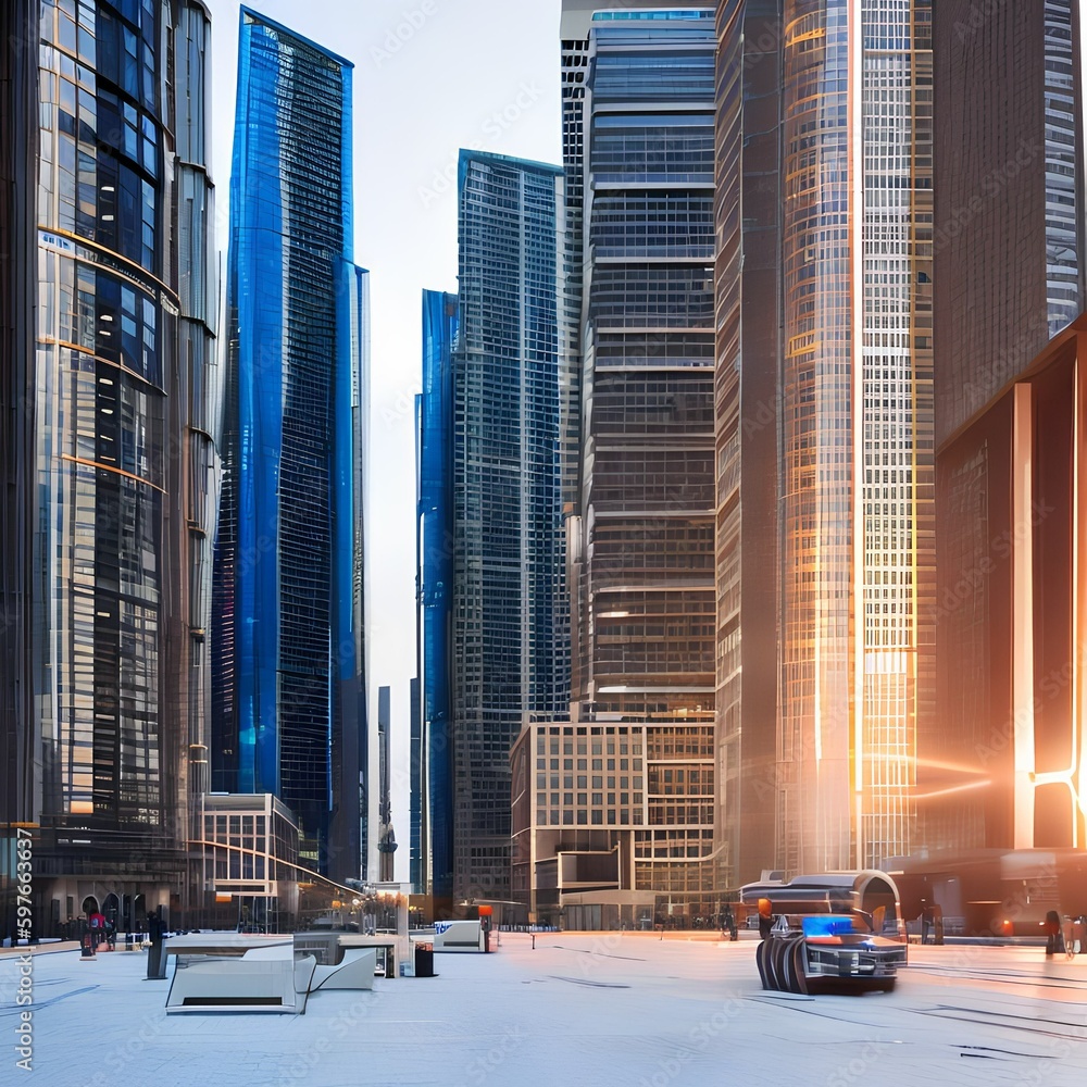 A futuristic interpretation of a human city, with towering buildings ...