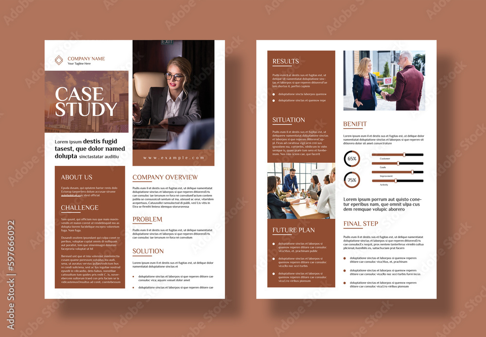 Case Study Layout with Brown Accent Stock Template | Adobe Stock