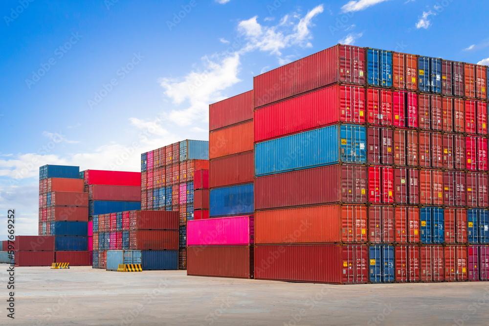 Row of Stacked Containers Cargo Shipping. Handling of Logistic ...