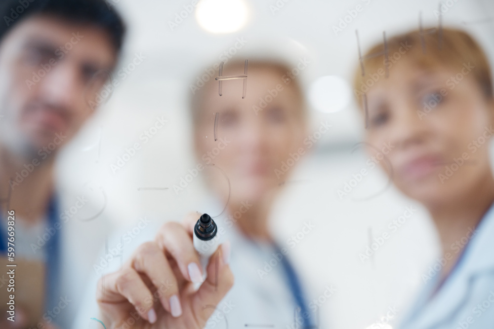 Doctor, hands and writing strategy for healthcare planning, schedule or ...
