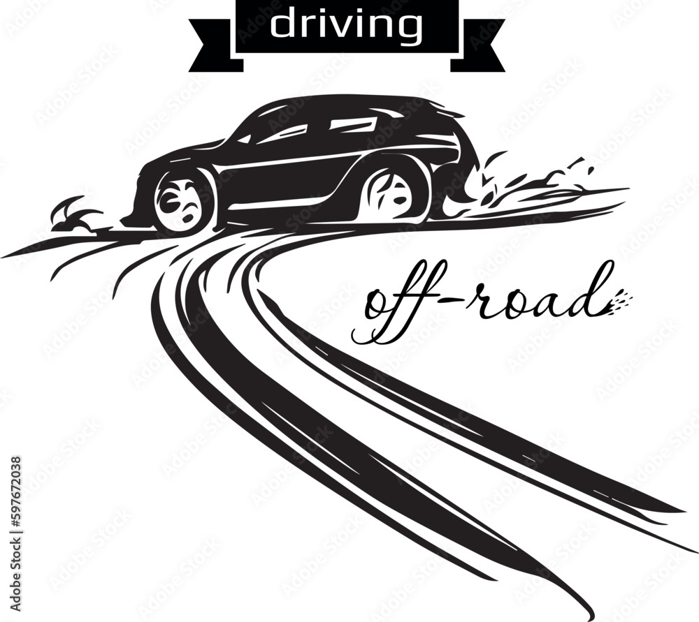 driving off-road vehicle in mud off-road vector drawing black and white ...