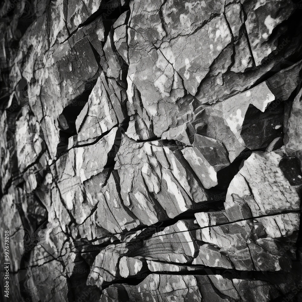 Huge fissures and layers split this aged, ragged cliff face. Background ...