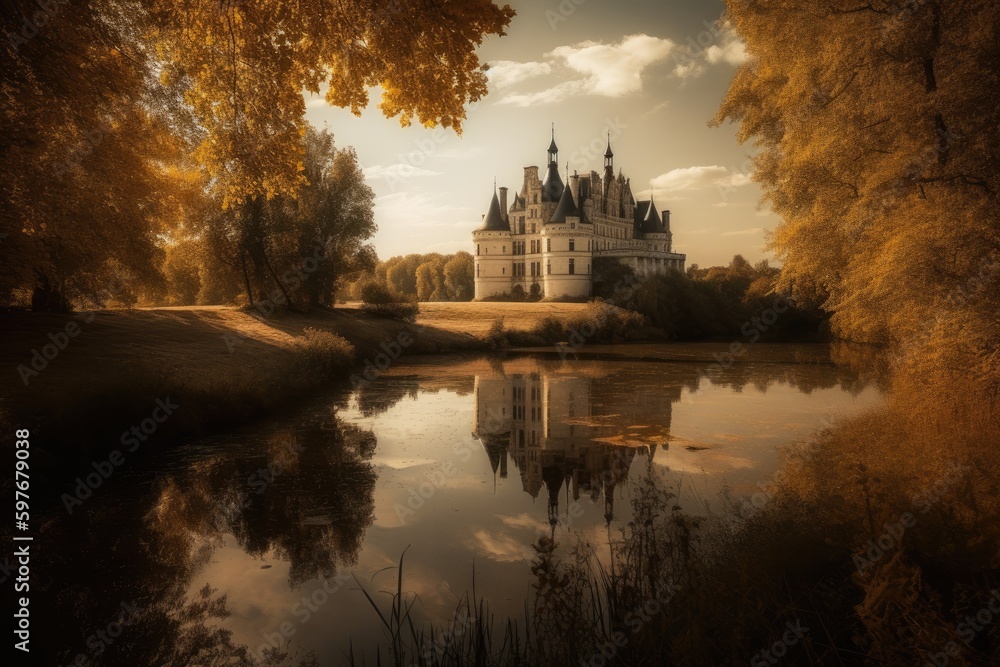 European Castle in Loire Valley France, French Chateau with Autumn ...