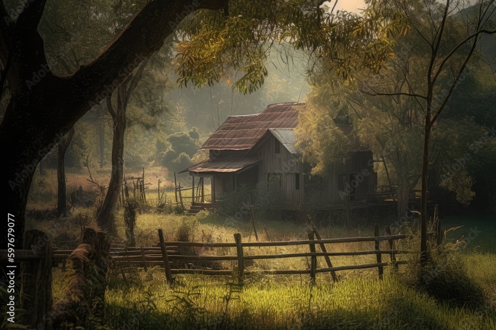 Old Southern Plantation House with Trees, Stunning Scenic Landscape ...