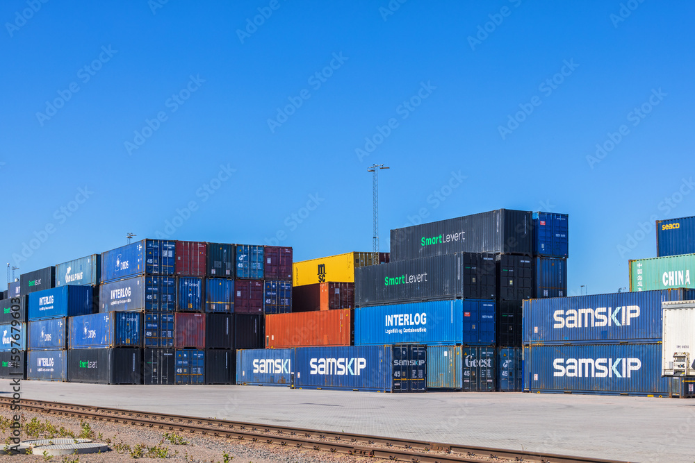 Container storage at a railway Stock Photo | Adobe Stock