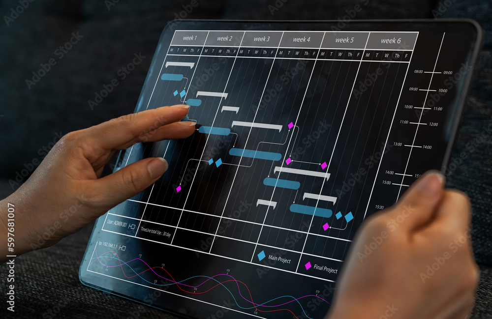 Human use tablet with calendar schedule time plan appointment, data ...