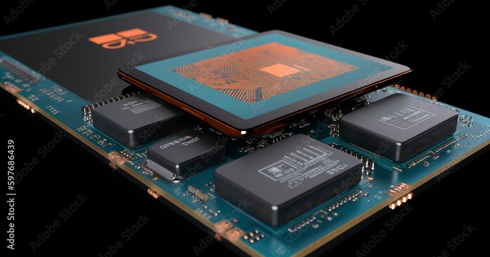 Various chips are displayed on the phone's 5G screen in a dark-black ...