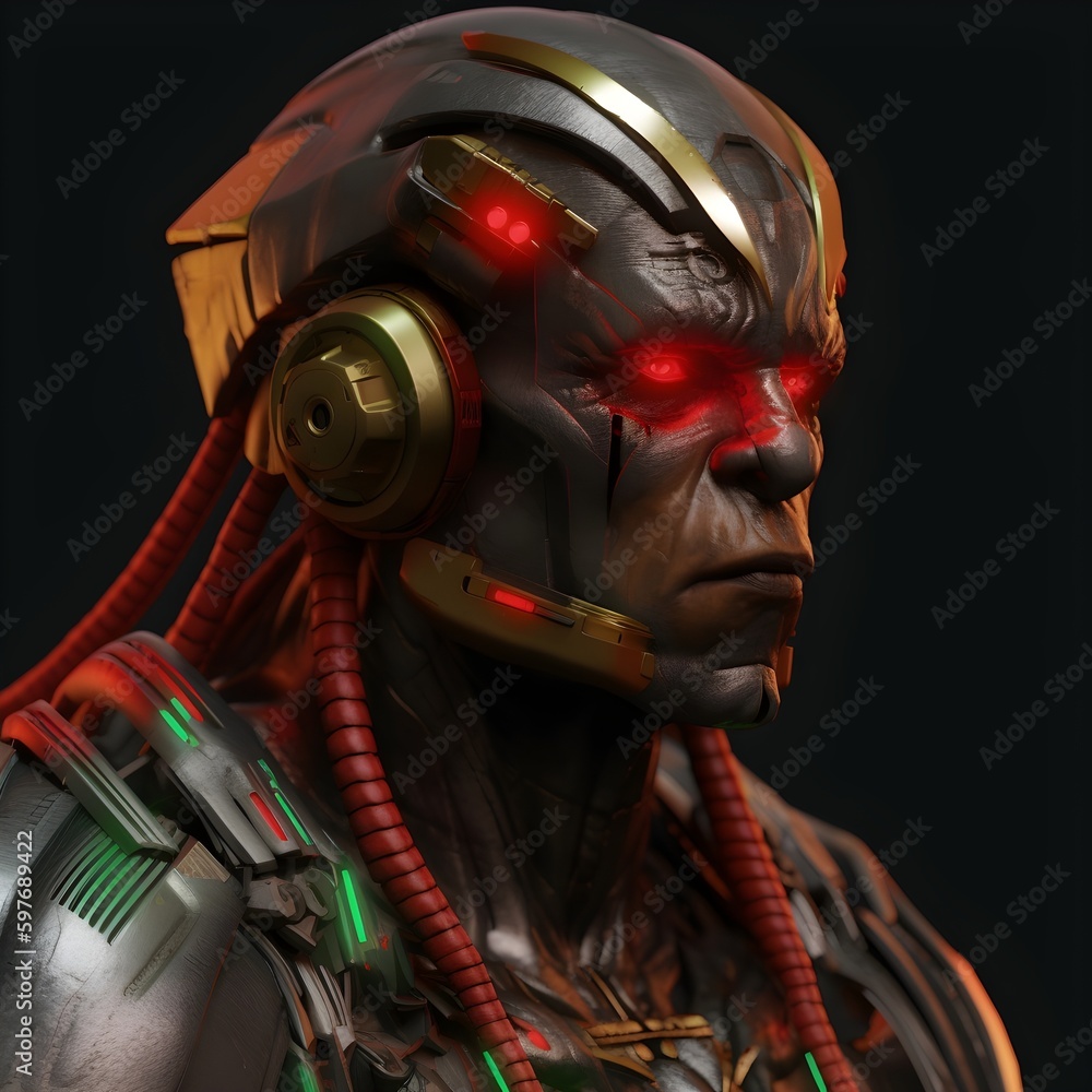A Black man head of a robot with red, yellow, green color. Black lives ...