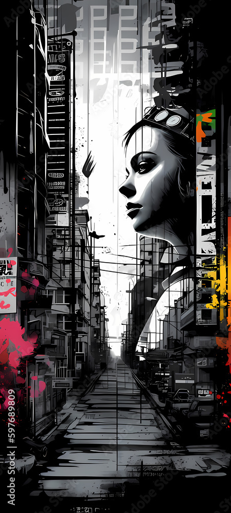 Machine-Person in Metropolis: A Banksy-Inspired Dystopian Satire Stock ...