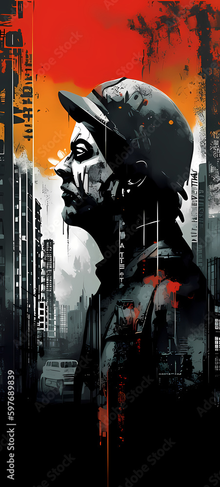 Machine-Person in Metropolis: A Banksy-Inspired Dystopian Satire Stock ...