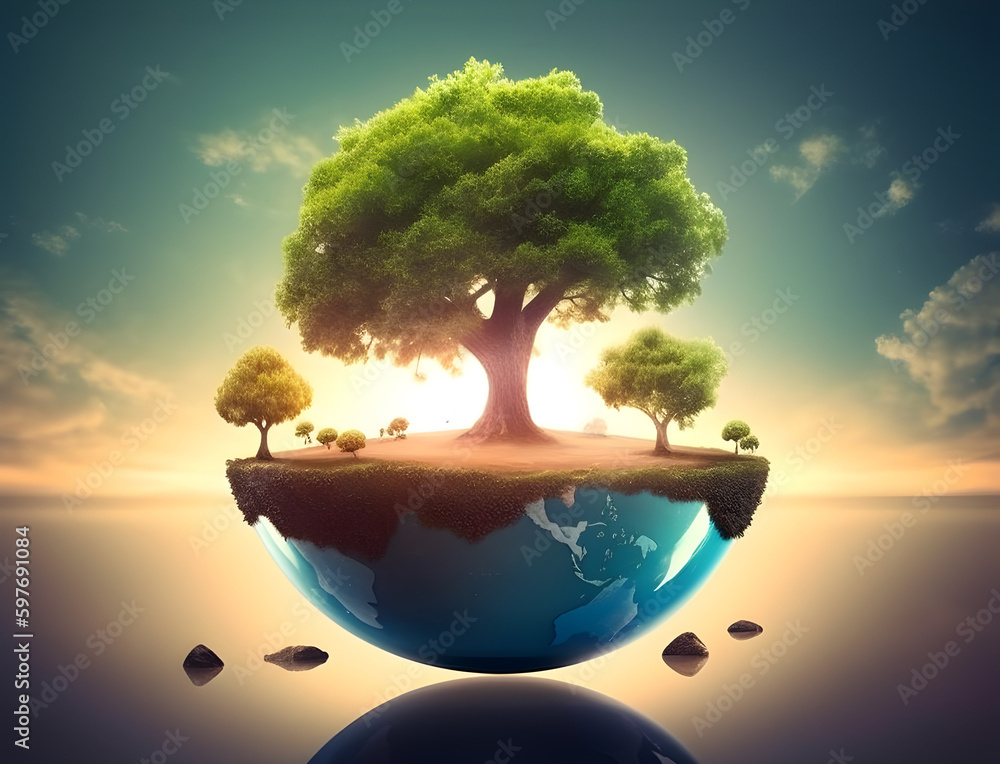 Trees on the world. Concept of environment day, nature day, earth day ...