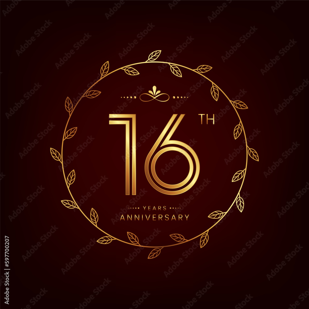 16th anniversary logo with golden number for celebration event ...