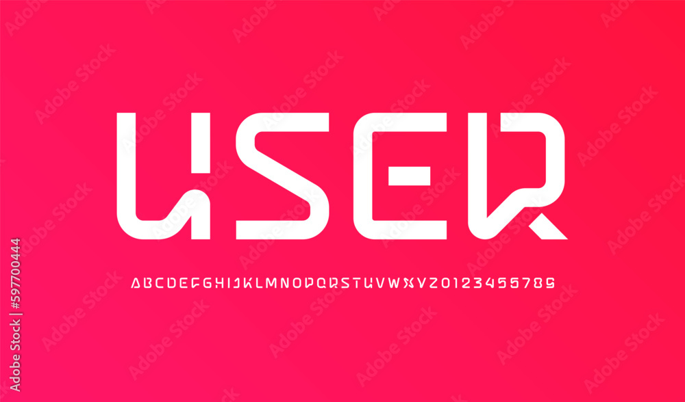 Technical font, digital alphabet, trendy uppercase Latin letters from A ...