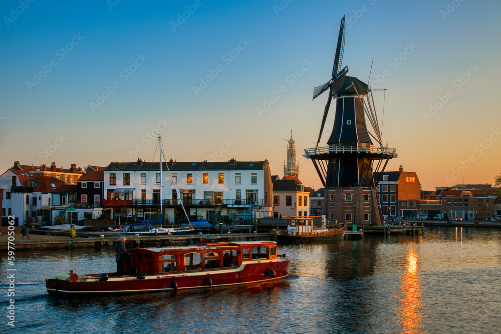 The Binnen Spaarne Canal Running through Haarlem, the Netherlands, with ...