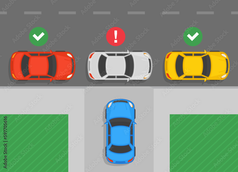 Outdoor parking rules. Legal and illegal parking. Blocked driveway ...