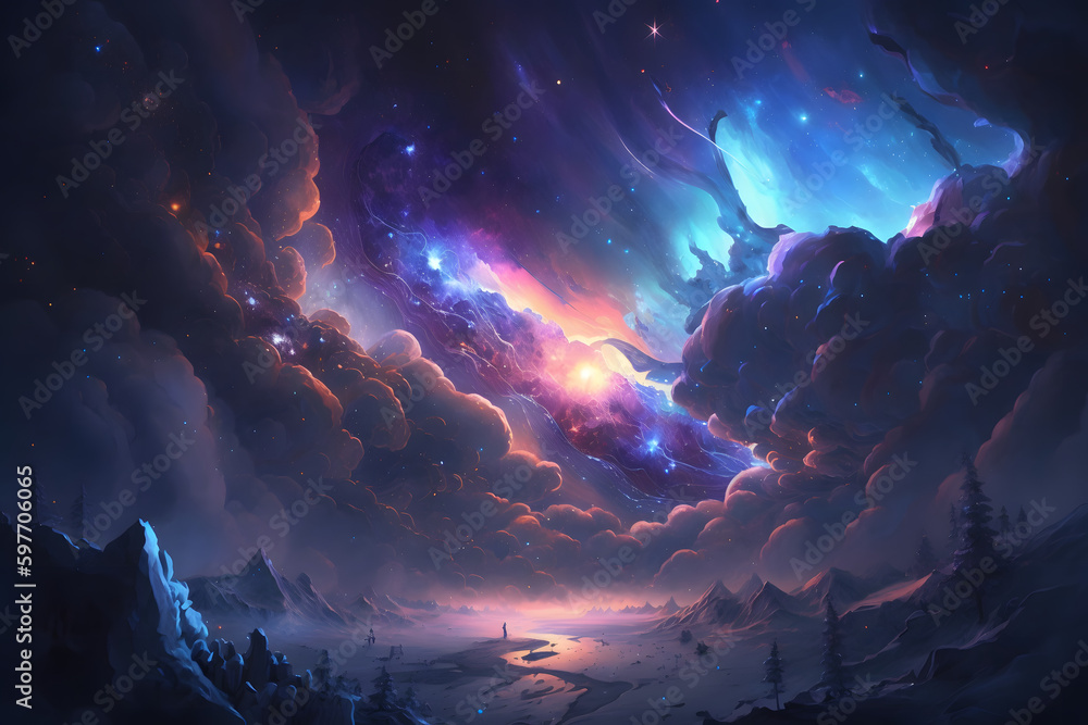 Cosmic space background with Milky Way and glowing lights background ...