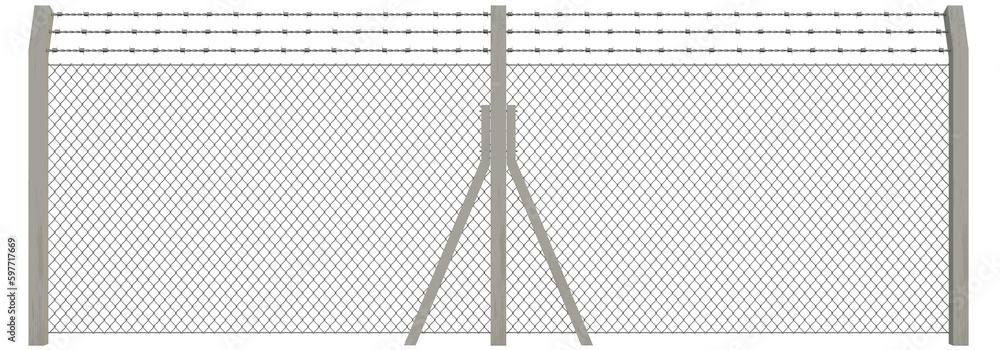 Concrete Pole and Metal chain link fences with Barbed Wire - Png ...