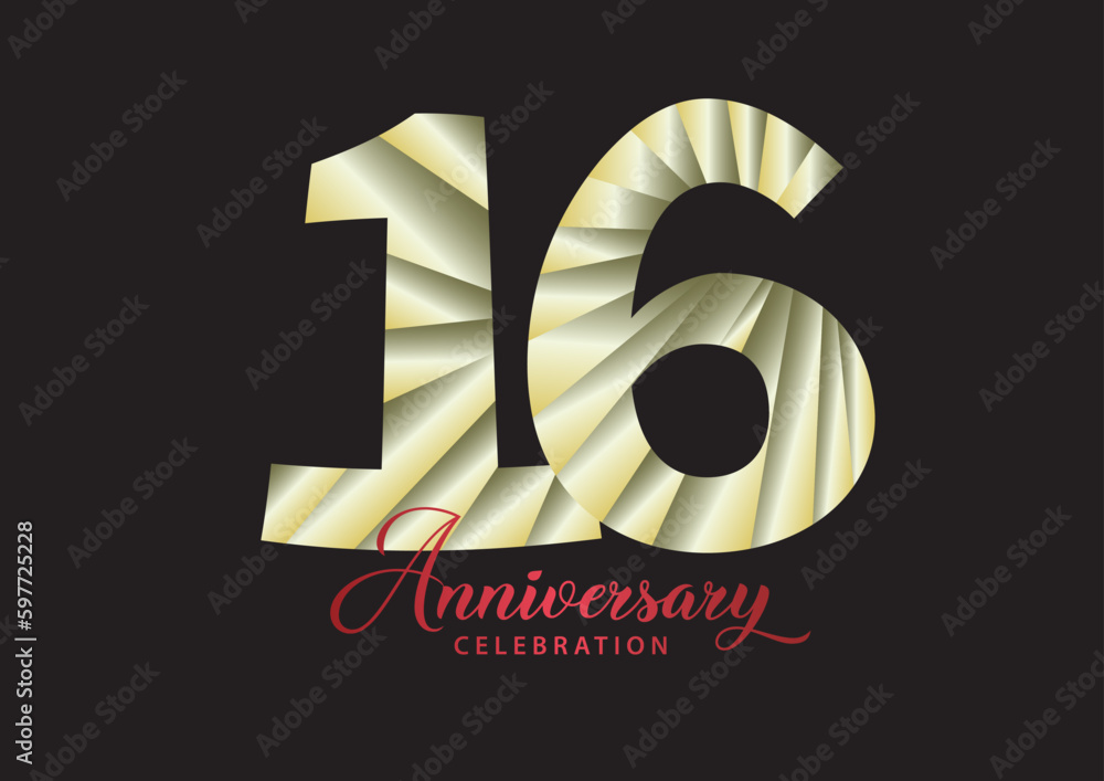 16 year anniversary celebration logotype vector, 16 number design, 16th ...