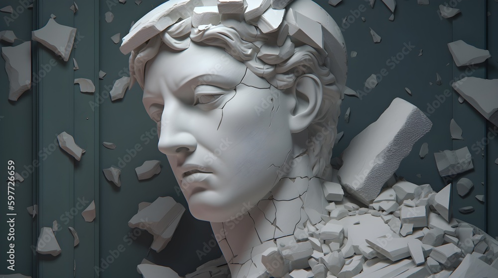 Shattered Neoclassical Sculpture: Cinematic Composition of a Broken ...