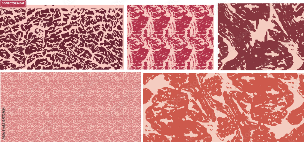 Vector set of meat background various colors and types or pattern ...