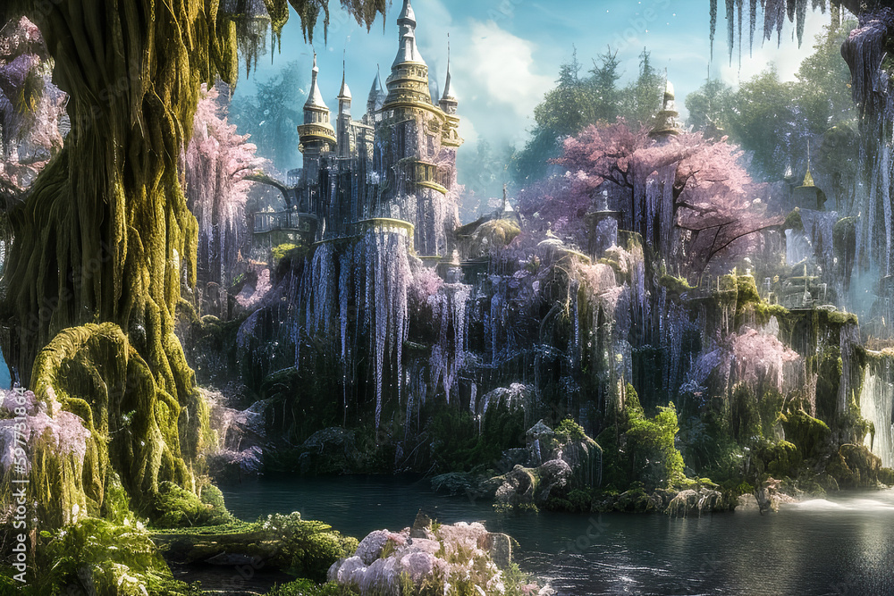 Magical castle in a enchanted land. Generative ai fantasy illustration ...