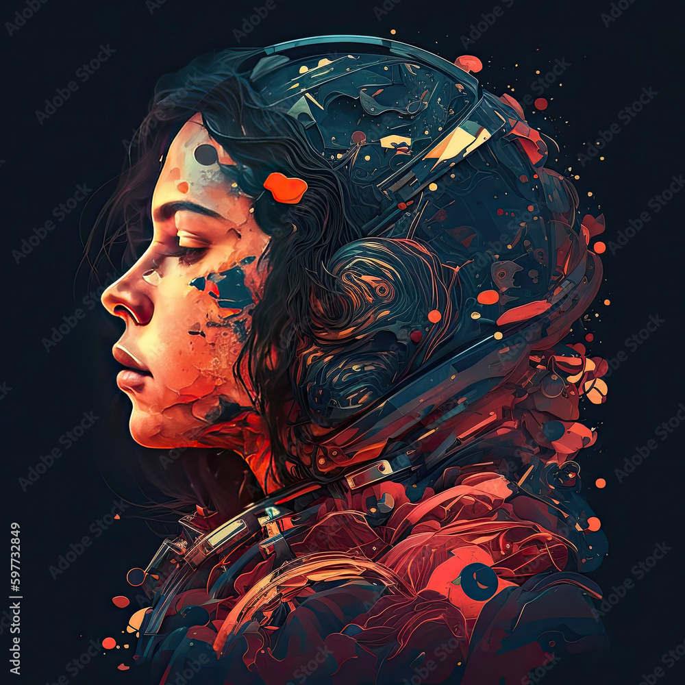 Stunning Generative AI illustration portrait of abstract surrealism ...