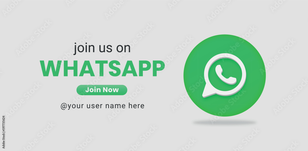 Join Us on whatsapp Social Media Banner, 3d modern logo with whatsapp ...