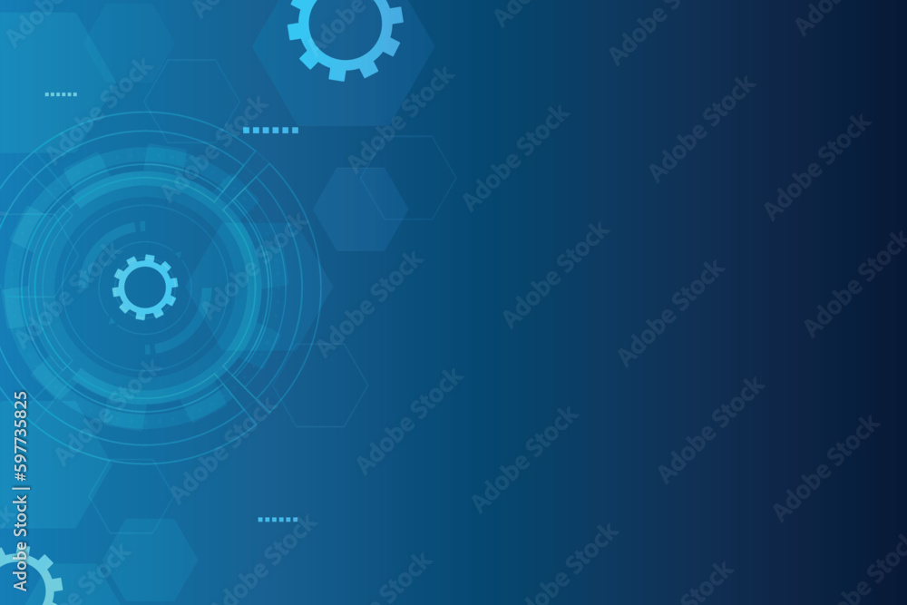Blue gear technology background with line of circle template. Blueprint ...