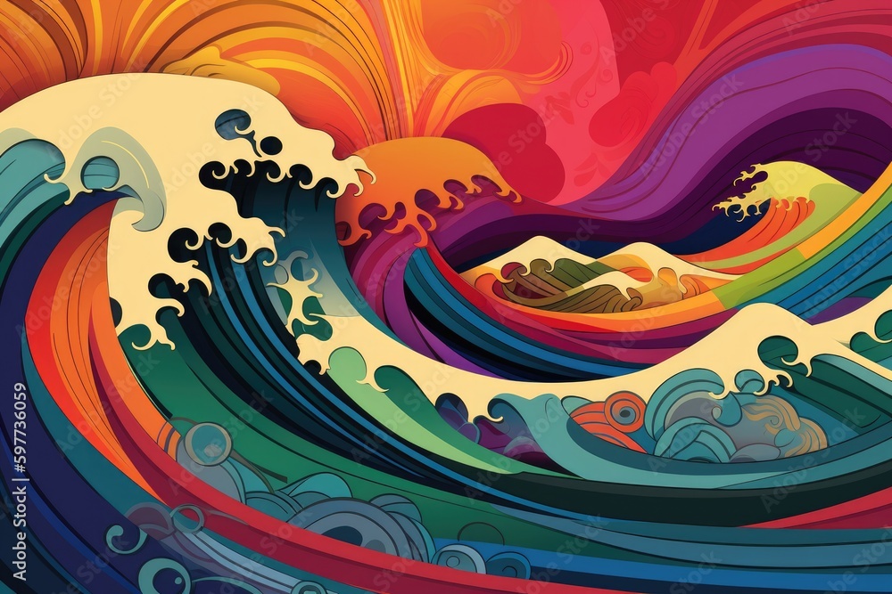 Abstract wave background in tropical colors, banner for International ...