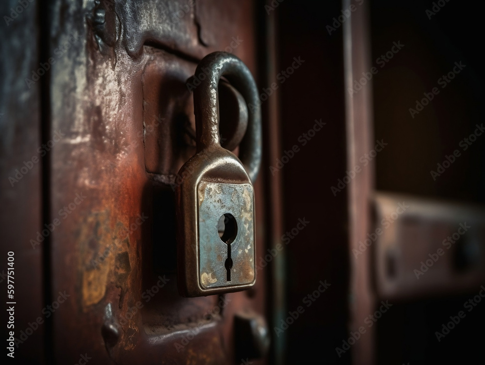 A close-up photo captures the intricate metal design of an old lock ...
