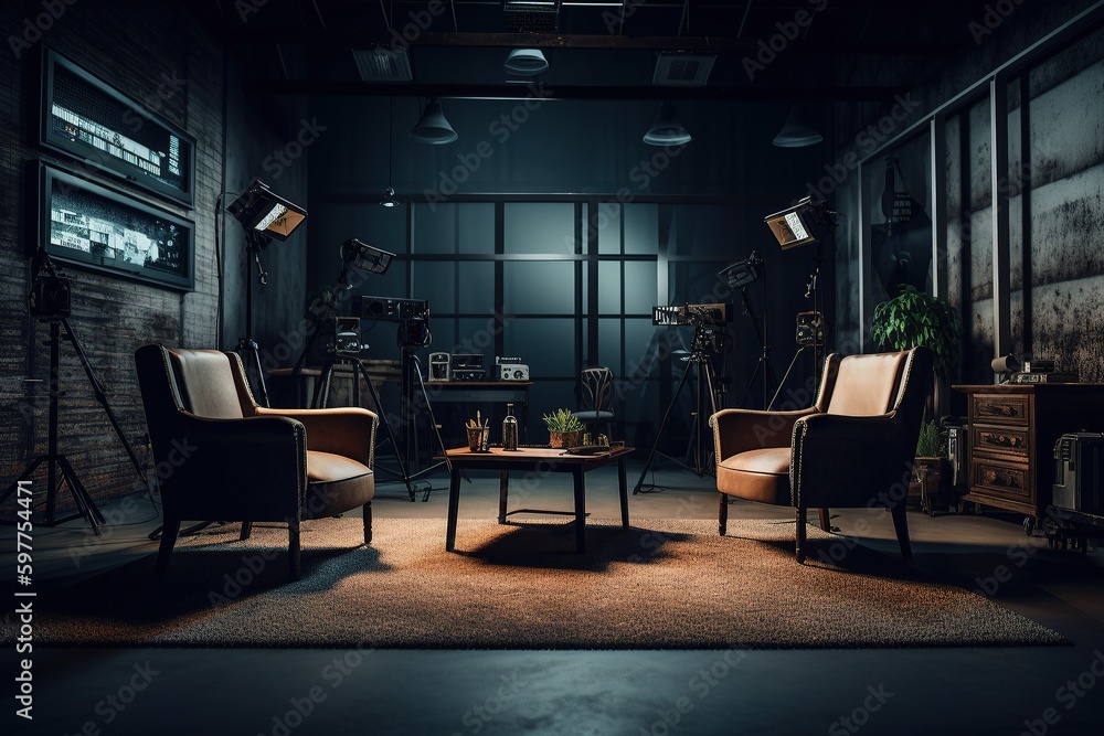 Studio. Empty studio without people. Studio for podcasts or interviews ...