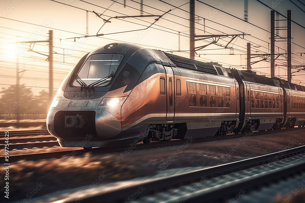 High-speed passenger express train on a high-speed intercity railroad ...