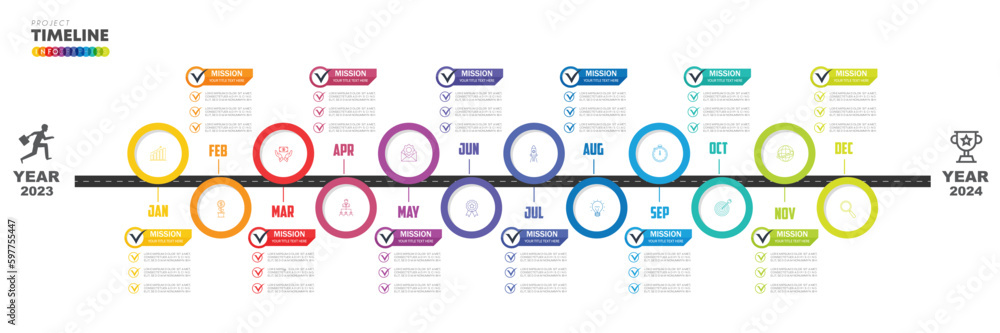 infographic Project timeline graph for 12 months modern diagram ...